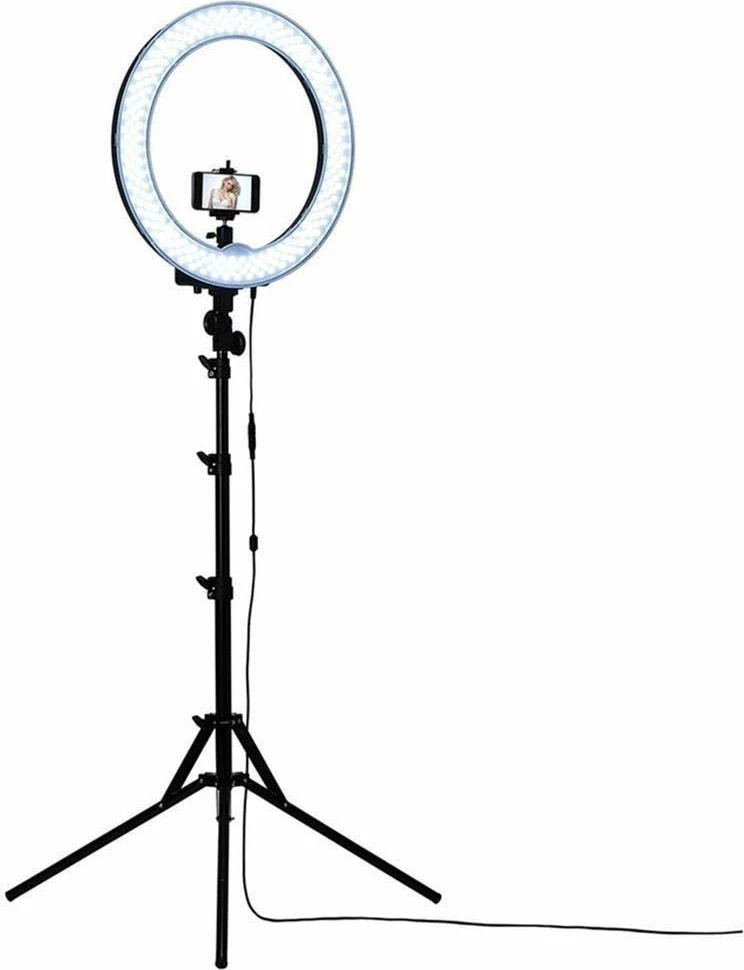 Dritë LED në formë unaze 25cm + 1,6M tripod, e zezë | foleja